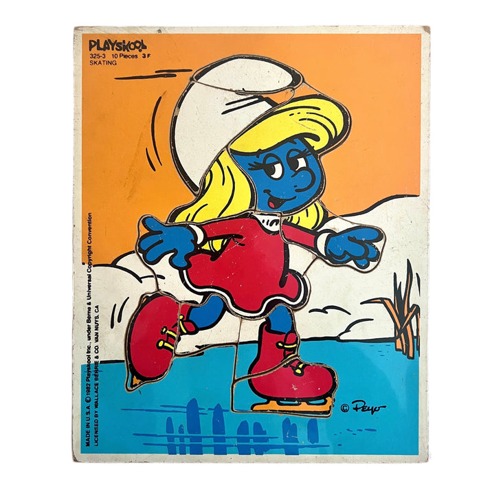 Smurfs SMURFETTE Ice Skating Vintage Tray Puzzle (1982, Playskool)